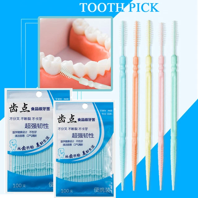 INTERDENTAL DOUBLE-HEADED TEETH Floss Toothpick Brush Oral Clean Care ...