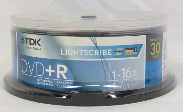 30-DISC PACK TDK LightScribe DVD+R RW Recordable 16x 4.7GB NEW Factory ...