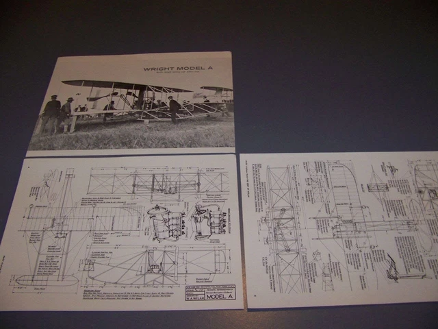 VINTAGE..1903 WRIGHT FLYER Model A/B..,.3-Views/Structure/Engine ...