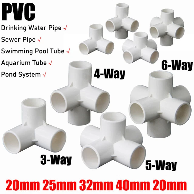 PVC 3/4/5/6-WAY EQUAL Path Elbow Connector Pipe Fittings 20/25/32/40/50mm White $5.97 - PicClick AU