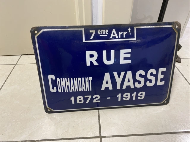 ANCIENNE PLAQUE TÔLE émaillée Panneau bombé RUE Commandant Ayasse 1872 1919 EUR 50,00 - PicClick FR