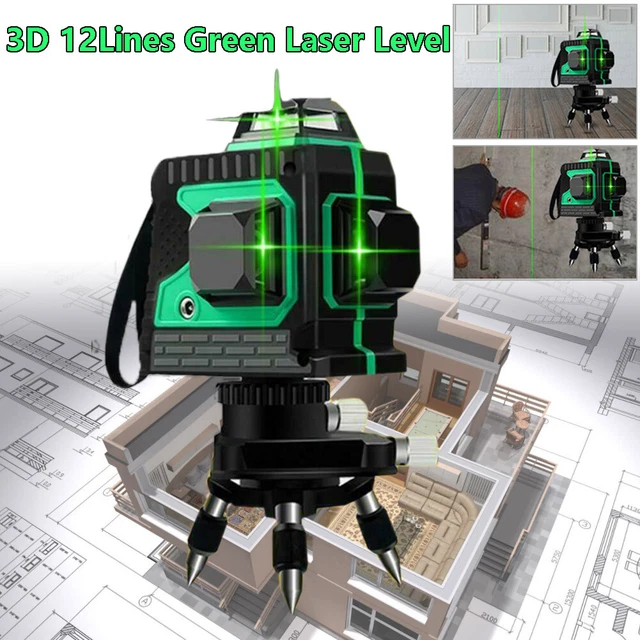 12 LINE SELF Leveling Laser Level Green 3D 360° Rotary Cross Measure ...