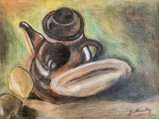 ANCIEN TABLEAU XX pastel nature morte fauvisme signé Mourillon EUR 30 ...