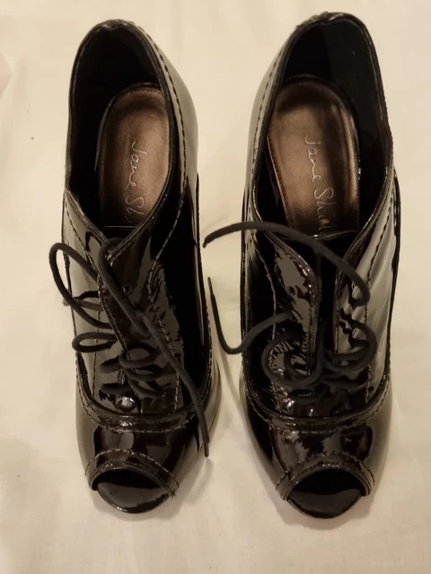 JANE SHILTON BROGUE Patent Stiletto Peep Toe Lace Up Shoe Size 6 £3.84 ...