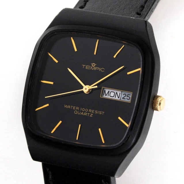 MONTRE HOMME TEMPIC Édition Noire Day-Date Calendrier Taille Moyenne ...