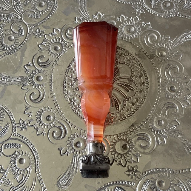 SCEAU TAMPON STAMP Agate Taillée Pierre Dur Lettre XIX EME Écriture ...