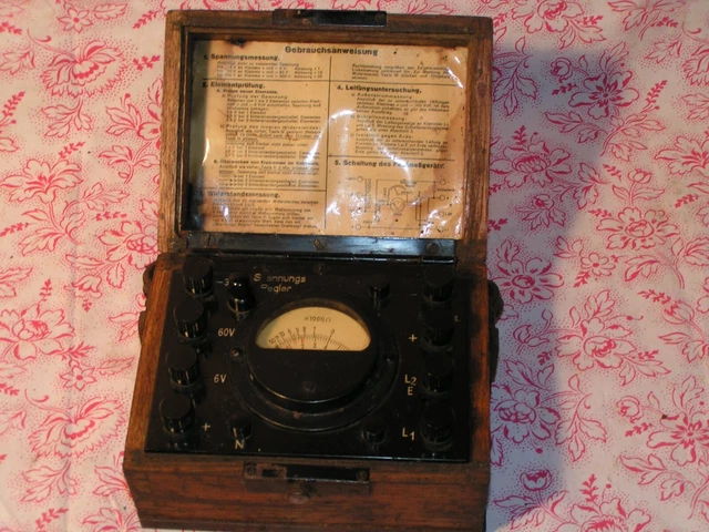 ANTIKER VOLT - Ohmmeter Feldmessgerät in Holzschatulle Wehrmacht WW2 ...