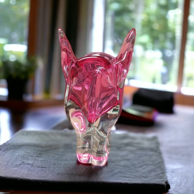 ANCIEN VASE EN Cristal De Bohème Rose Des 60's " Tête De Chat" Josef ...