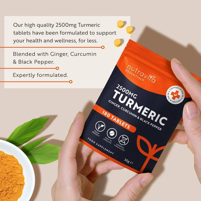 TURMERIC TABLETS 2500MG with Curcumin, Ginger & Black Pepper - 180 ...