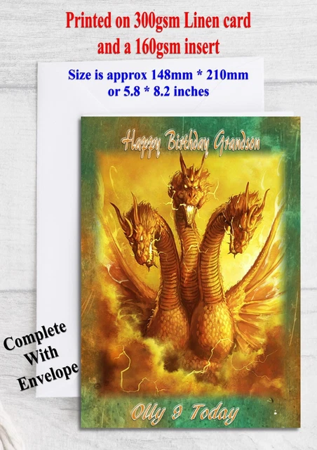 PERSONALISED BOYS BIRTHDAY Card Ghidorah Extra terrestrial 3 headed ...