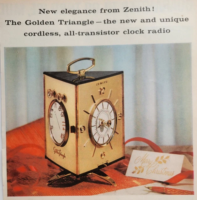 ZENITH GOLDEN TRIANGLE Clock Radio Christmas Original 1958 Time Ad ~7 ...