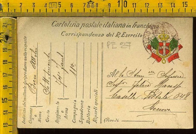PRIMA GUERRA FRANCHIGIA Posta Militare 7 Fanteria x Genova annullo rosso pe 027 EUR 3,49 ...