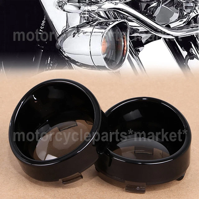 VIVID BLACK TURN Signal Light Smoke Lens Cover Bezels Visor For Harley ...