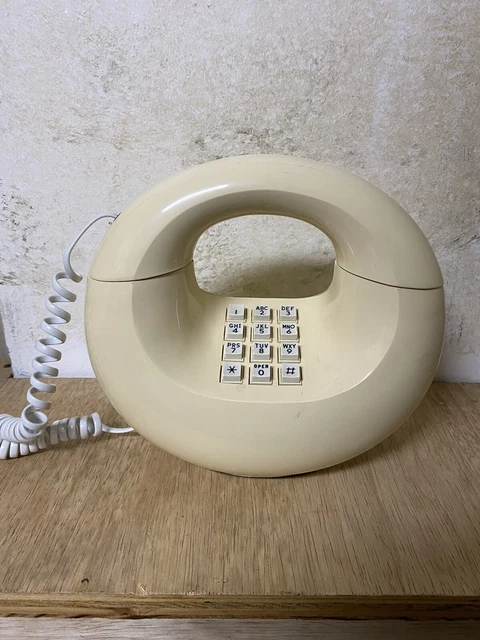 VINTAGE WESTERN ELECTRIC Donut Push Button Phone Telephone Round BEIGE ...