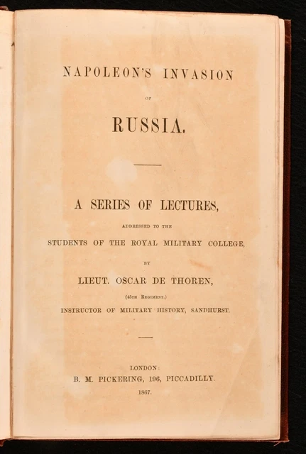 1867 L'INVASION DE la Russie par Napoléon Conférences Oscar de Thoren ...