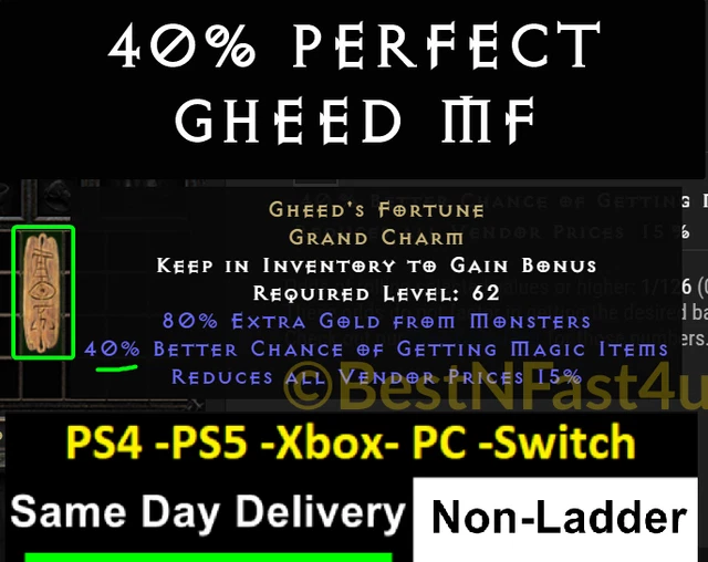 NL SC - Gheed PERFECT 40MF Charm PC-XBOX-PS4-PS5-SWITCH Diablo 2 Res D2R NON £4.60 - PicClick UK