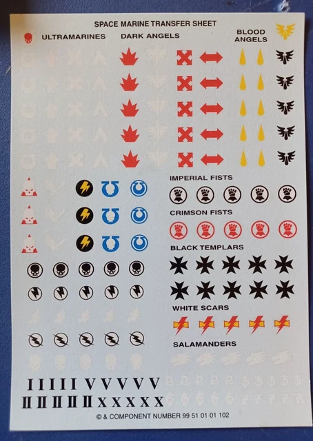 SPACE MARINE TRANSFER Sheet-Decals-Legion-Wolves-Dark Angels-Blood ...