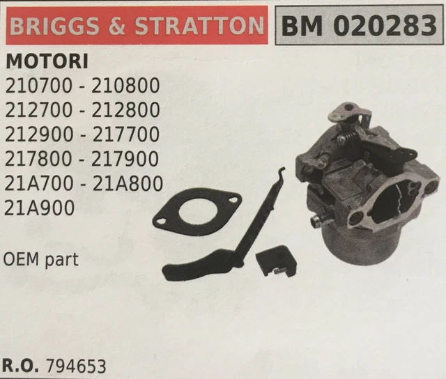 CARBURATEUR A CUVE BRUMAR Briggs & Stratton BM020283 Moteurs 210700 et ...