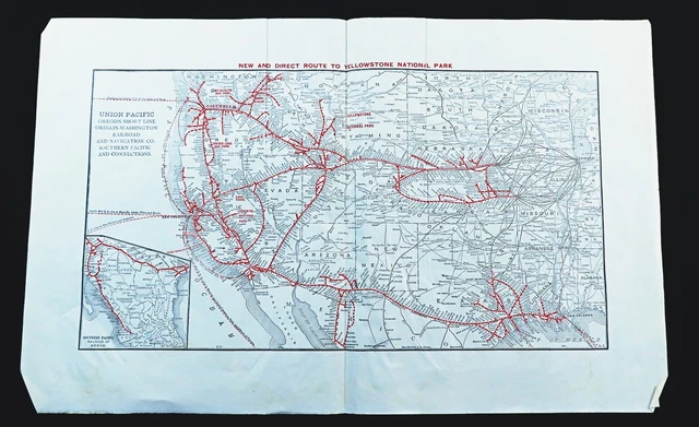 UNION PACIFIC RAILROAD Company Antique Railway Map Yellowstone National ...