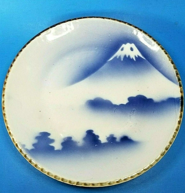 IGEZARA PLATE MOUNT Fuji Meiji Period Blue White Piecrust 8 3/4 ...
