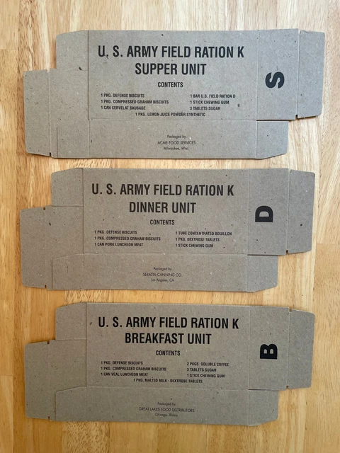 WWII WW2 US GI Reproduction US Army issue Field K Ration boxes. Set of ...