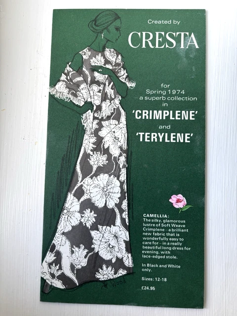 VINTAGE FASHION LEAFLET-CRESTA Crimplene & Terylene 1974. Illustrator H ...