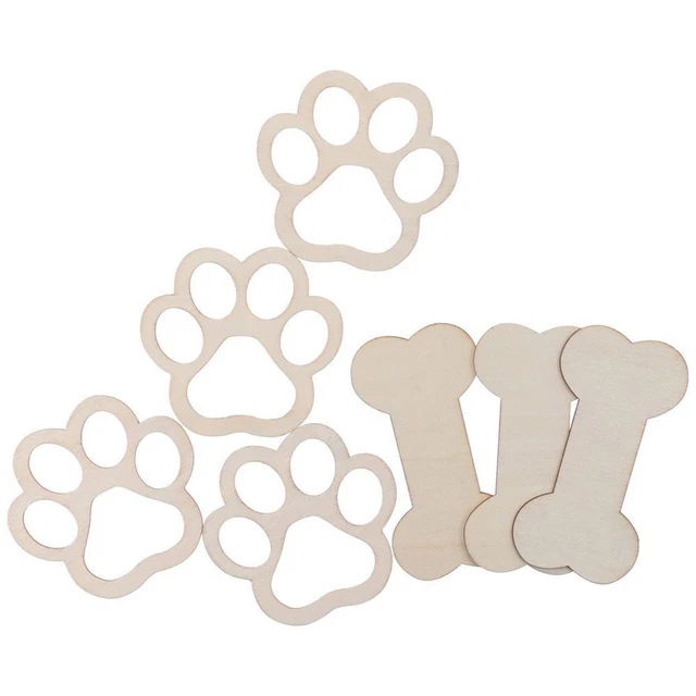 WOODEN UNFINISHED CUTOUTS Dog Paw Blank Slices Wood Cutouts DIY Crafts ...
