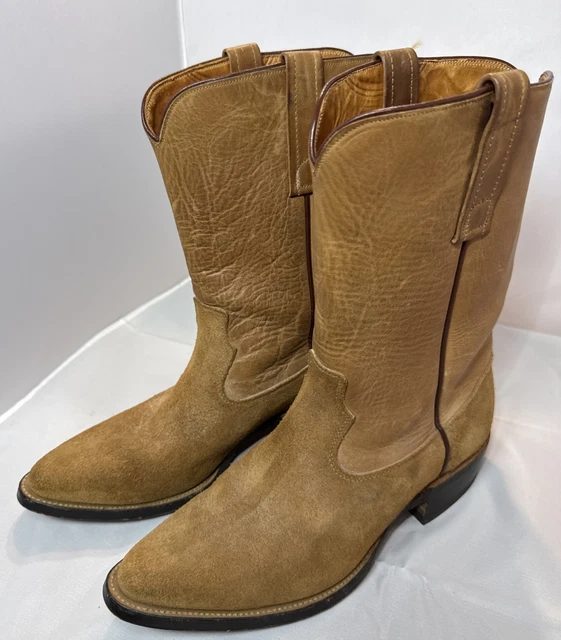 JUSTIN 69175 TAN Roughout Leather Cowboy Boots Men’s 8.5 B / Women’s 10 ...