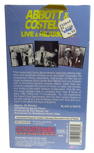 1988 ABBOTT & Costello Live & Hilarious VHS Cassette VCR Tape Sealed £6 ...