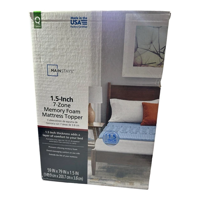 MAINSTAYS 1.5” 7-ZONE Memory Foam Mattress Topper Blue £38.51 - PicClick UK