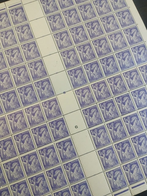 FEUILLE SHEET X100 Type Iris 1f20 Violet N 651 NEUF** COIN DATE 1944 ...
