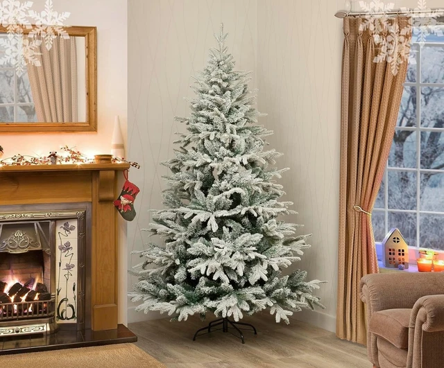 LAPLAND FIR COVERED Artificial Christmas Tree Snow Flocked PE PVC Mixed ...