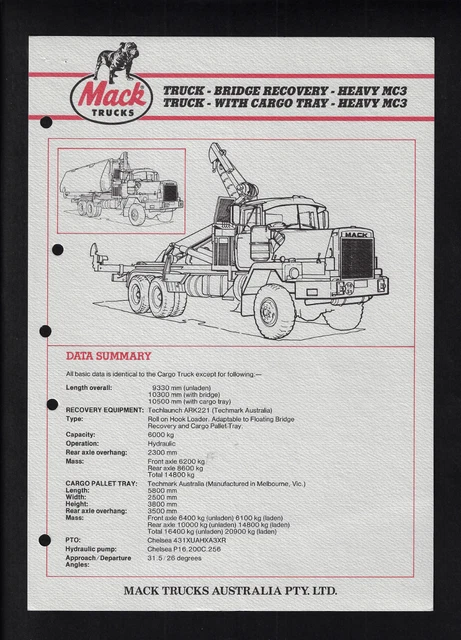 MACK ADF TRUCK - Heavy - Bridge Recovery - Mc3 Specifications Brochure ...