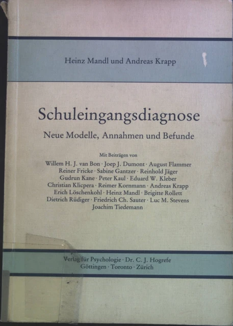 SCHULEINGANGSDIAGNOSE : NEUE Modelle, Annahmen u. Befunde. Mandl, Heinz 2106812 EUR 10,50 ...