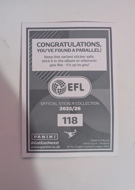 PANINI EFL 2025/26 Gold Captain Parallel Lewis Travis Sticker #118 ...