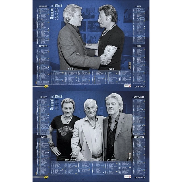 CALENDRIERS LA POSTE Almanachs 2026 Johnny Hallyday-Delon-Belmondo EUR ...