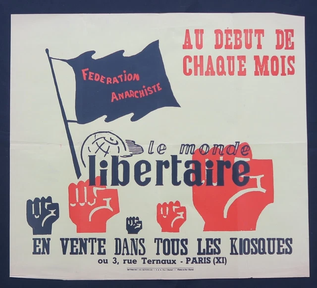 AFFICHE ORIGINALE MAI 1968 LE MONDE LIBERTAIRE Anarchiste poster may 68 ...