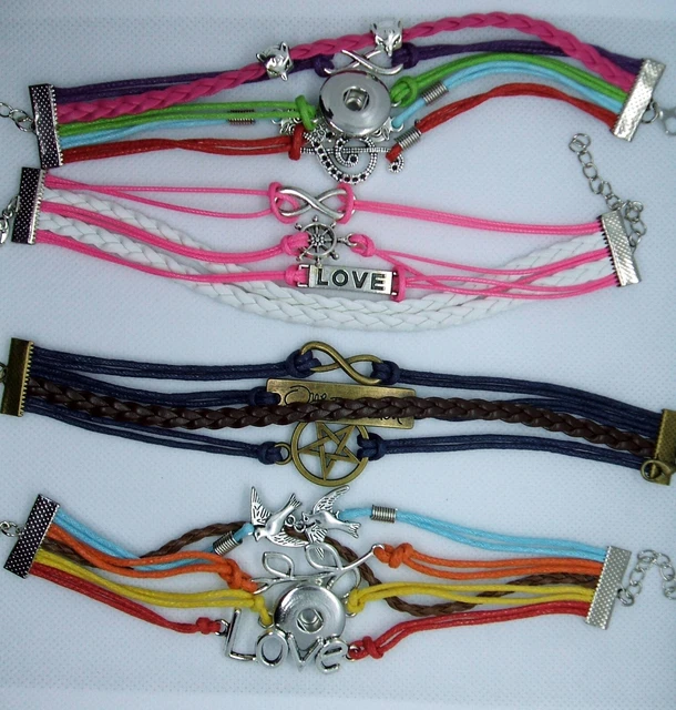 JOB LOT OF 4 BRACELETS - Multi Strand Braided LEATHER BRACELETS with ...