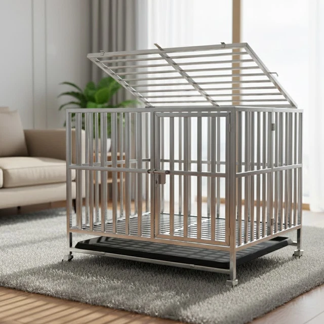 PORIYA DOG CAGE Metal Pet Kennel Strong w/ Wheels & Tray Lock Quick ...