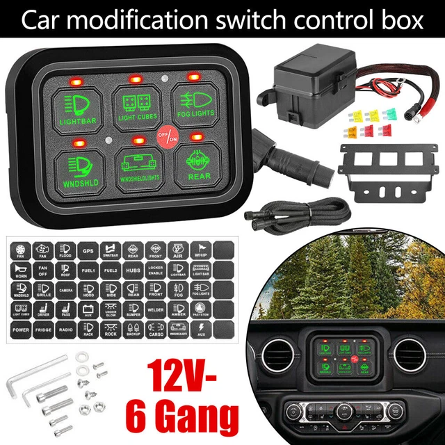 6 GANG SWITCH Panel Circuit Control Box 12V LED Light Bar Car Boat ...