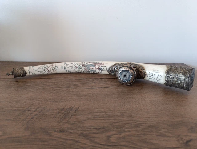 ANCIENNE PIPE ASIE Os Décoré Argent Metal Fumeur Chine Japon EUR 80,00 ...