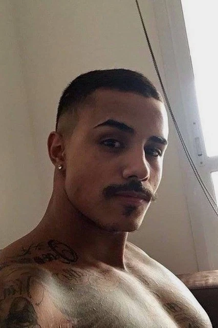 Shirtless Male Beefcake Muscular African American Black Mustache Photo