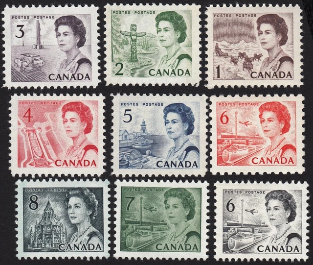 QUEEN ELIZABETH II = set- 9 general issue MNH Canada 1967-1973 #454-460 ...
