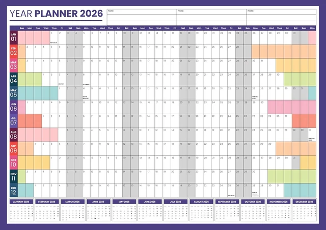 A1 WALL PLANNER 2026 UK Wall Calendar 2026 Yearly Wall Planner A1 ...