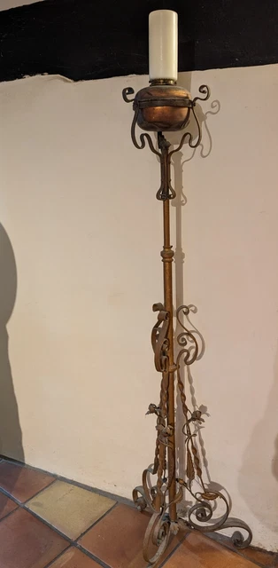 ANTIQUE WROUGHT IRON Brass Telescopic Oil Lamp Stand Candlestick Holder ...