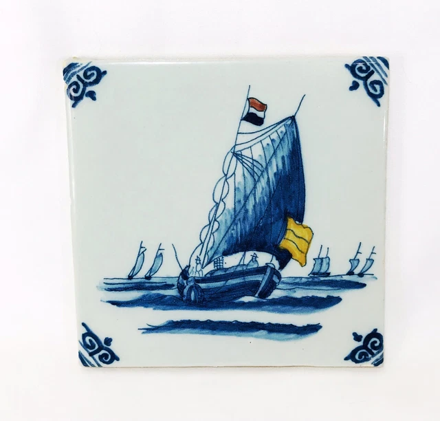 ANTIQUE DUTCH DELFT Ship Makkum Tile Sail Boat 5" x 5" £81.10 - PicClick UK