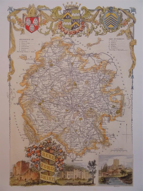 THOMAS MOULE 1830 HEREFORDSHIRE County Map of Old England - Reproduced ...