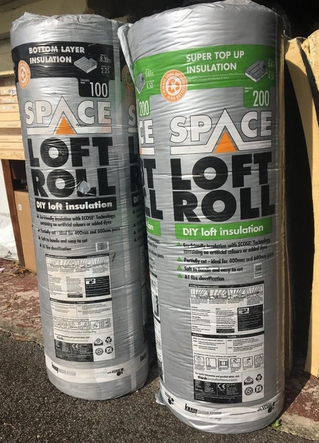 KNAUF 200MM SUPER Top Up Loft Roll & Knauf 100mm Space Bottom Layer ...