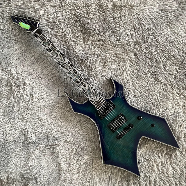 BLUE BURST FLAMED Maple BC Warlock Electric Guitar Body Binding Abalone ...
