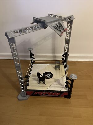 WWE SPRING LOADED Wrestling Ring RAW Scaffolding Playset for Figures ...
